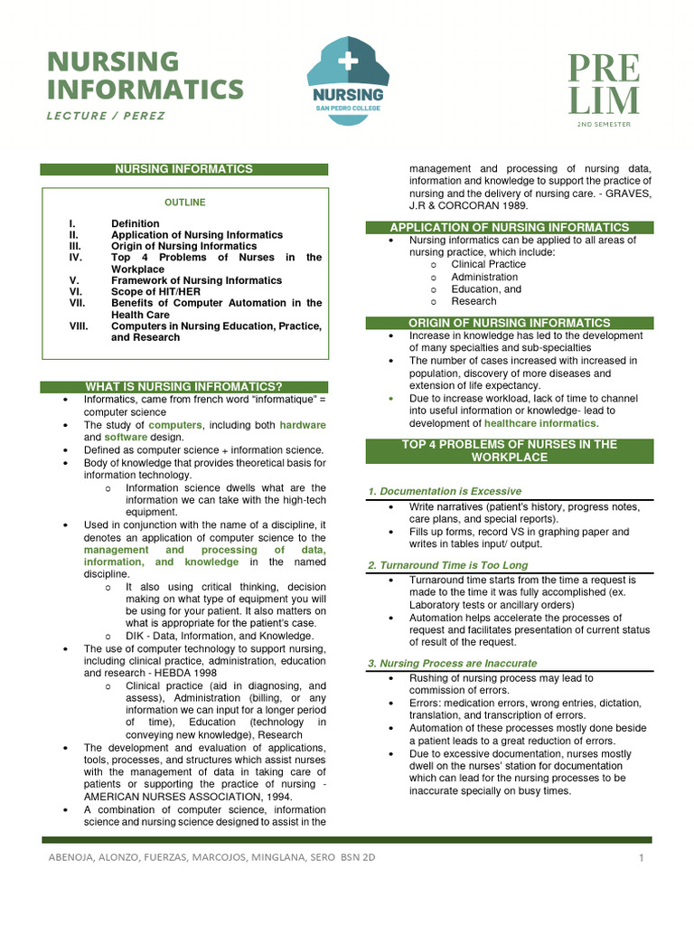 Prelim Nursing Informatics Pdf Health Informatics Computer Data