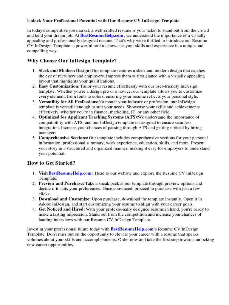 InDesign Resume CV Template Download | PDF | Résumé | Adobe In Design