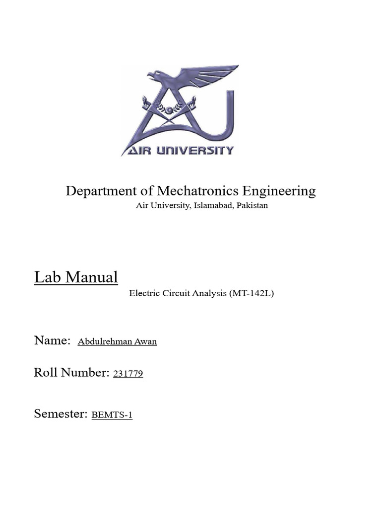 Lab Manual: Department of Mechatronics Engineering | PDF | Electrical ...