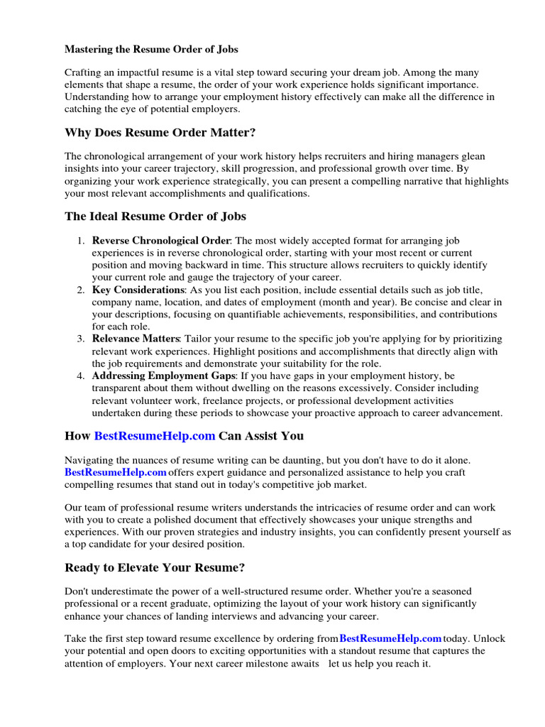 Resume Order of Jobs | Download Free PDF | Résumé | Information