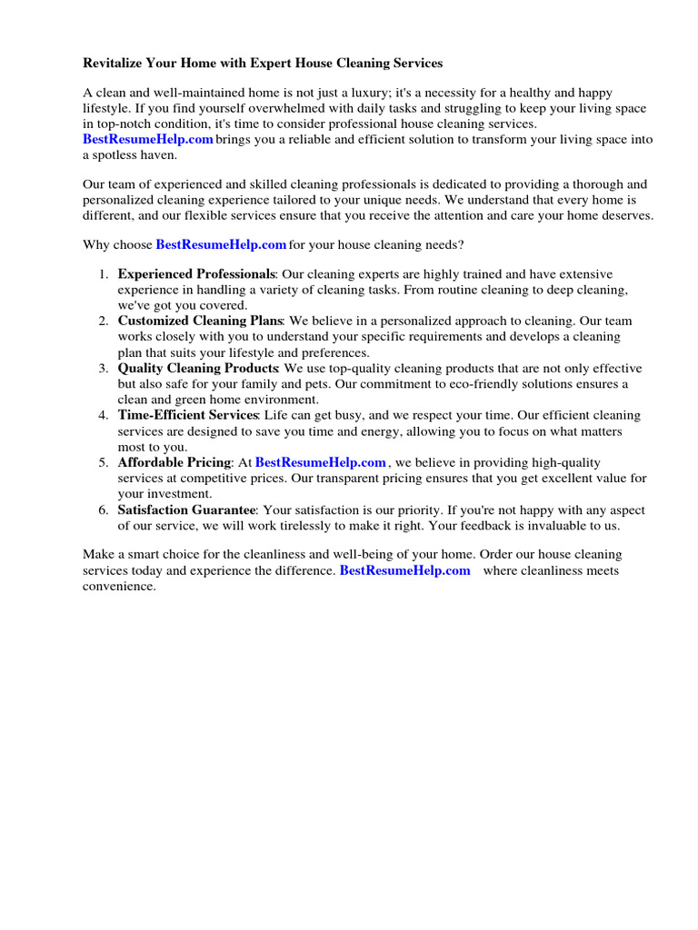 House Cleaning Resume Sample | PDF | Housekeeping | Résumé