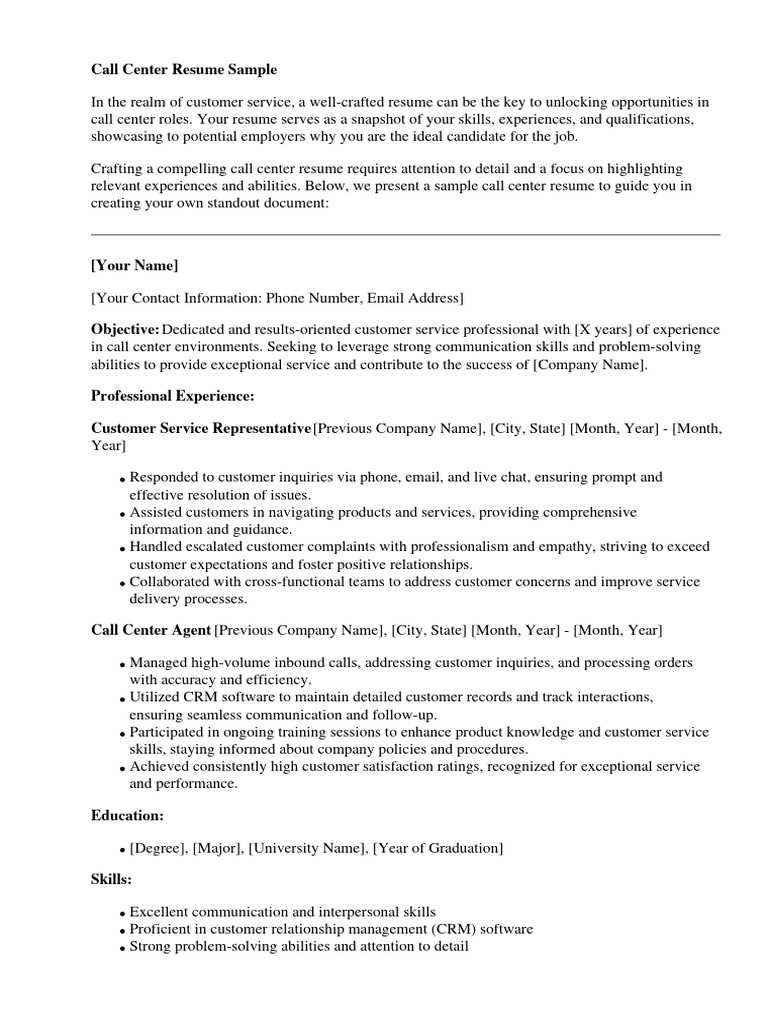 Call Center Resume Guide and Example | PDF | Call Centre | Résumé