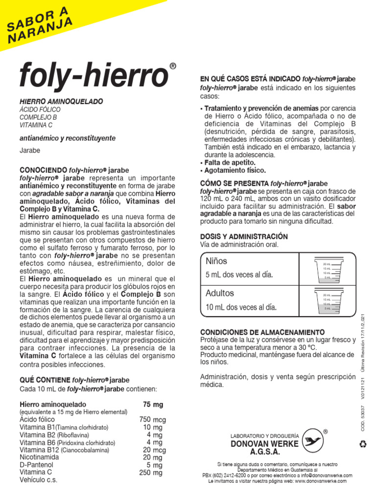 Inserto Foly Hierro Jarabe | PDF | Vitamina | Vitamina C