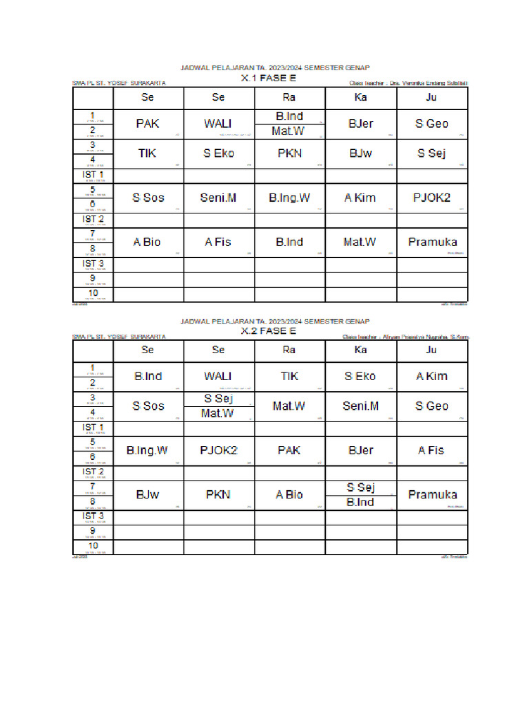 Jadwal Per Kelas Sem Genap Ta 2023 2024 Pdf