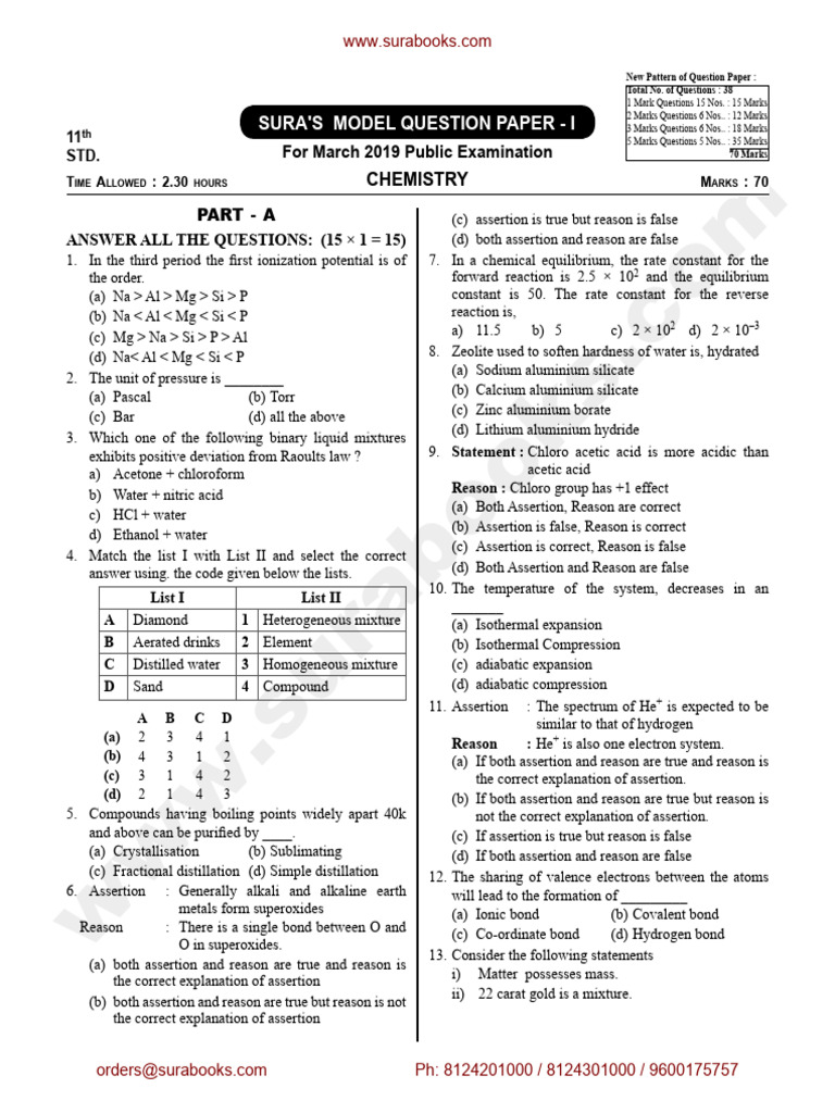 Class 11 Chemistry em Public Exam Model Question Papers 2019 | PDF ...