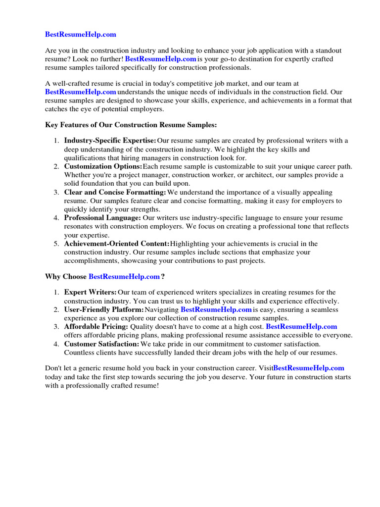 Resume Sample For Construction Worker | PDF | Résumé | Employment