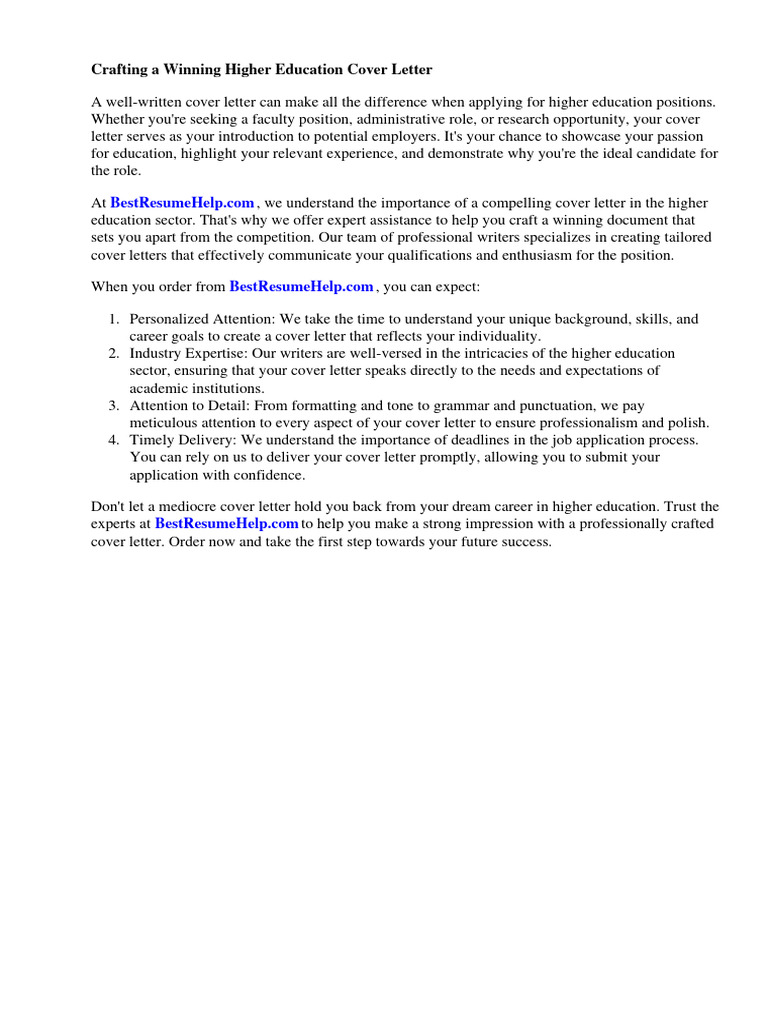 Higher Education Cover Letter Guide | PDF | Experience | Teachers