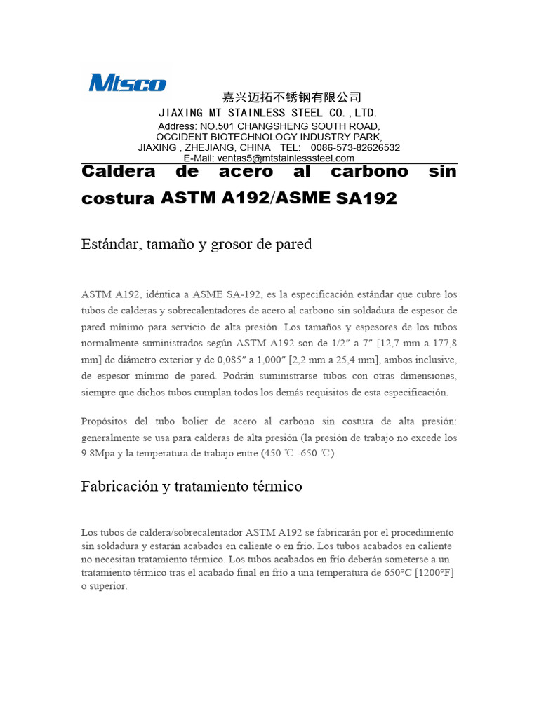 MTSCO Ficha Tecnica A192 | PDF