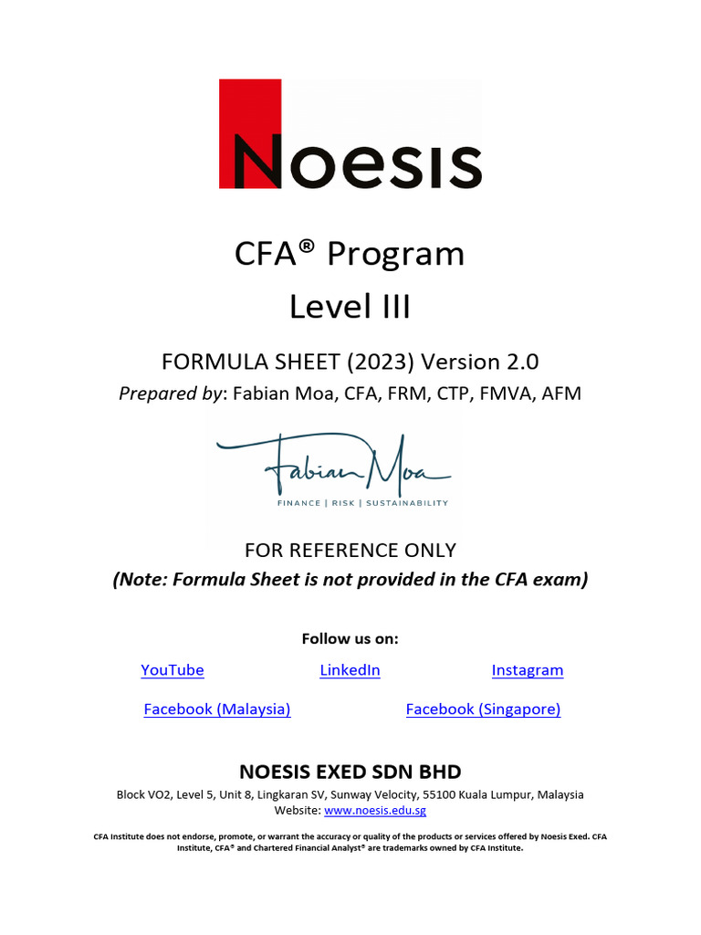 Noesis Exed CFA Level 3 Formula Sheet 2023 PDF | PDF | Hedge Fund ...