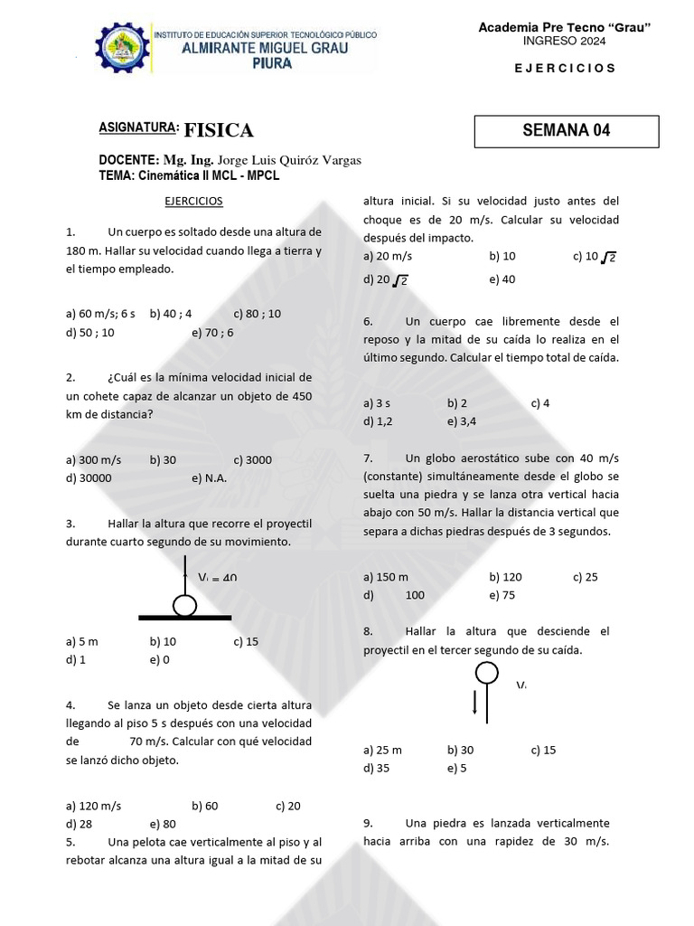 Ejercicios Propuestos de Cinemática II (MCL) y MPCL | PDF