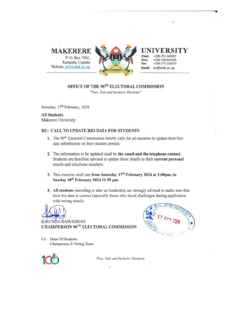 Call To Update Biodata For Students | PDF