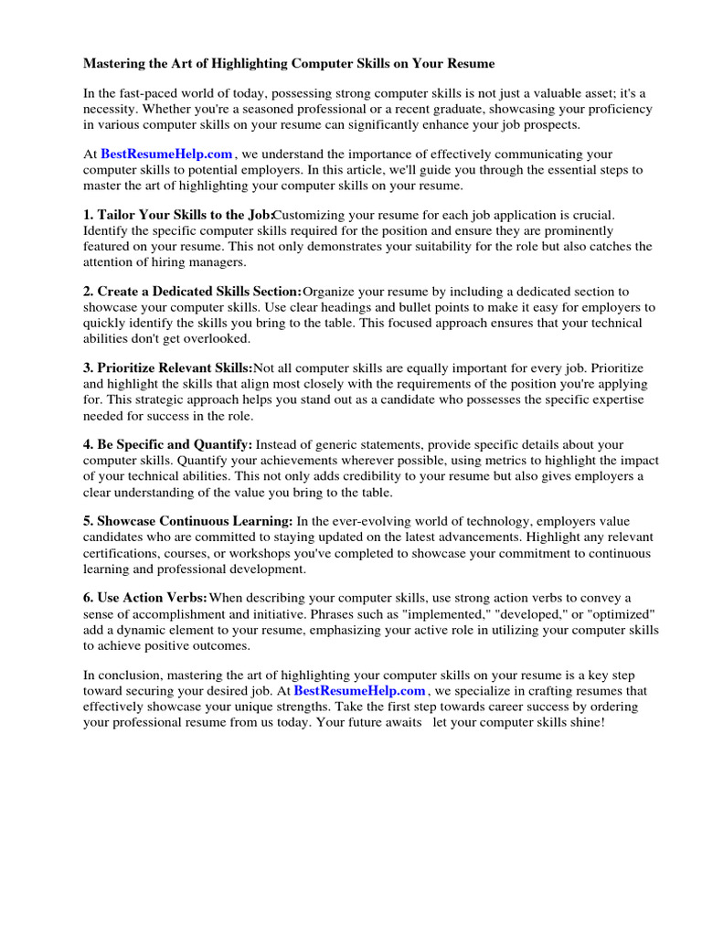 Resume Computer Skills Pdf