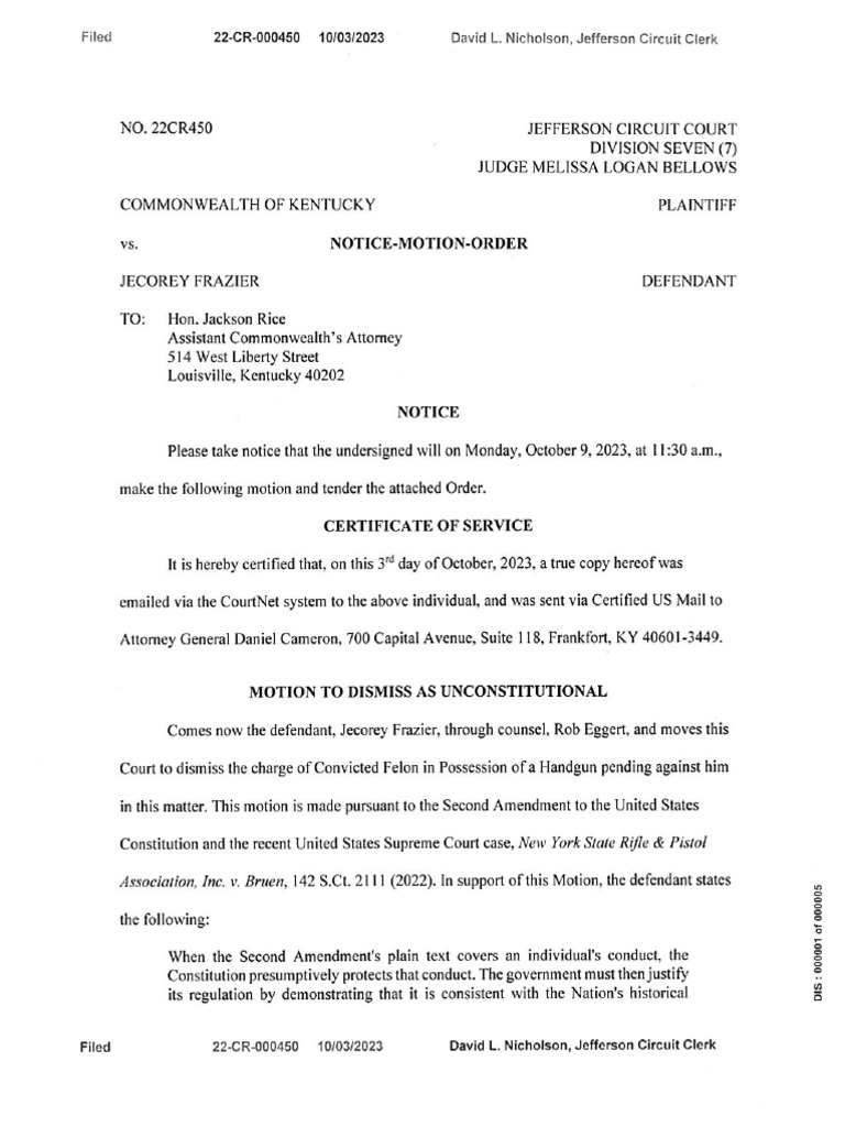 Jefferson Co., Ky judge dismisses gun charge against convicted felon ... Jefferson Co., Ky judge dismisses gun charge against convicted felon ...