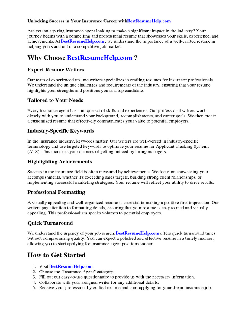 Insurance Agent Resume Objective | Download Free PDF | Insurance | Résumé