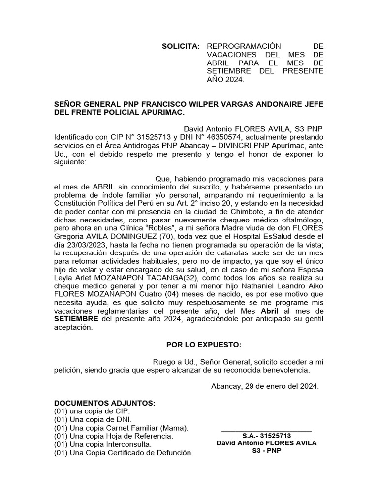 Solicita Reprogramacion Vacaciones | PDF