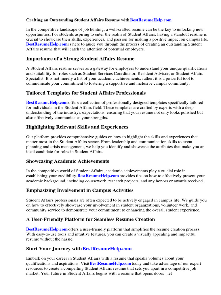 Student Affairs Resume | Download Free PDF | Student Affairs | Leadership