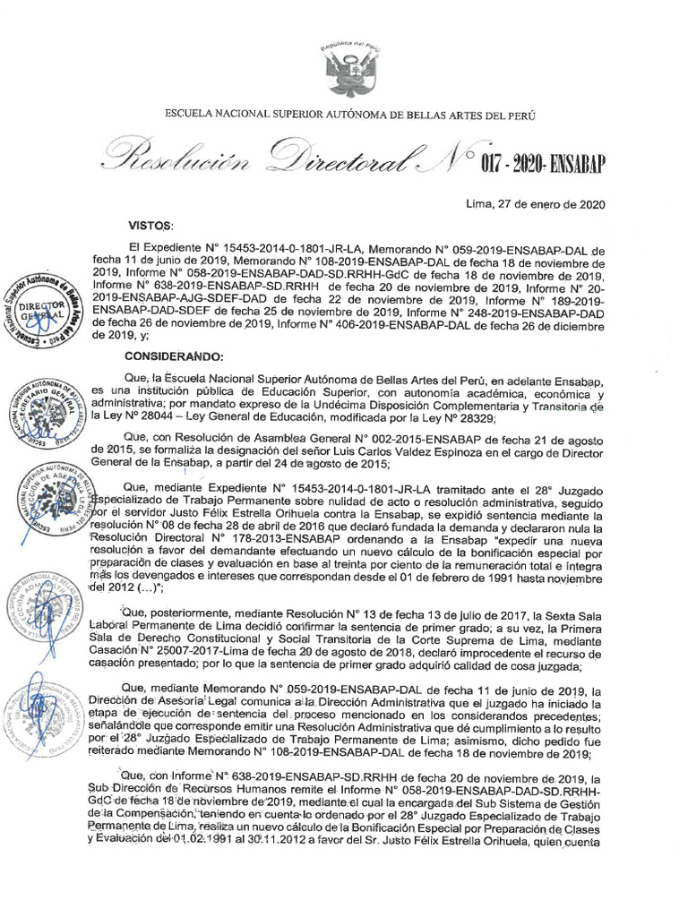 Resolucion Directoral #017-2020-ENSABAP | PDF