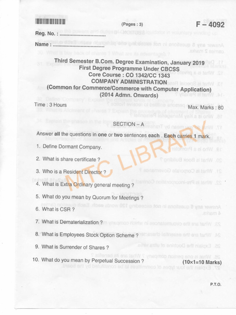 Company Administration CC 1343 F-4092 | PDF
