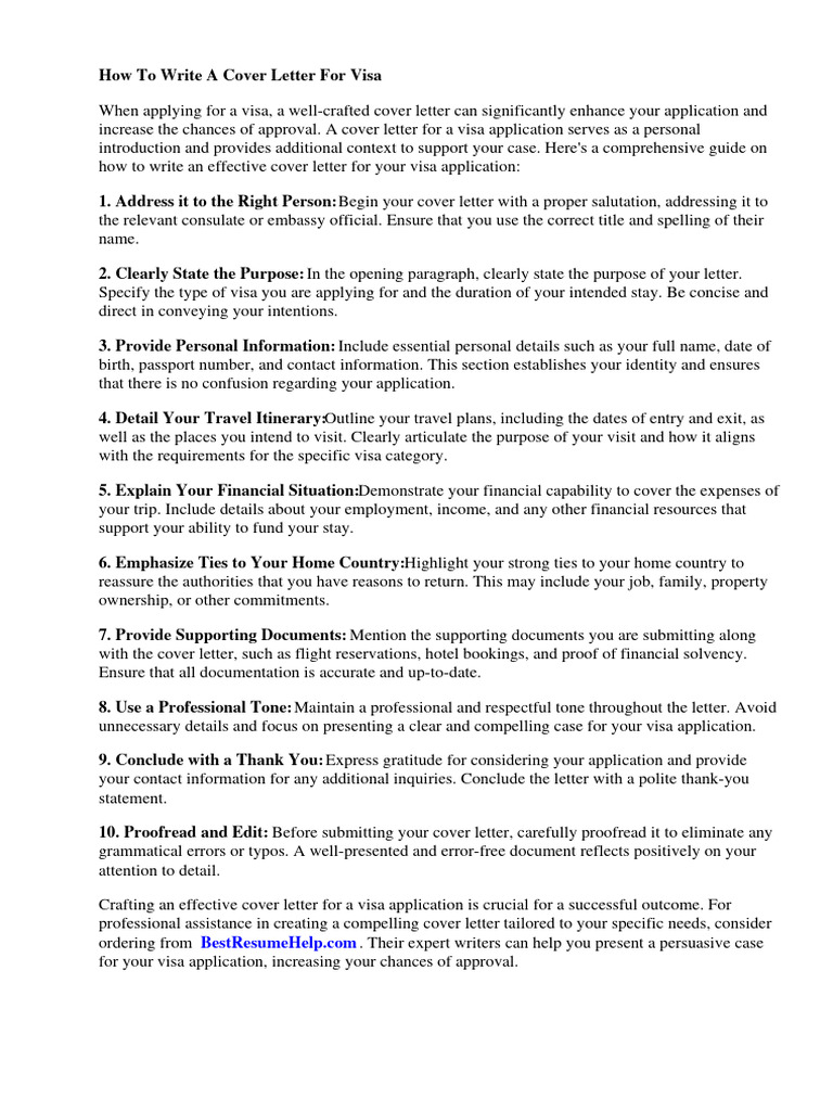 Writing a Visa Application Cover Letter | PDF | Travel Visa