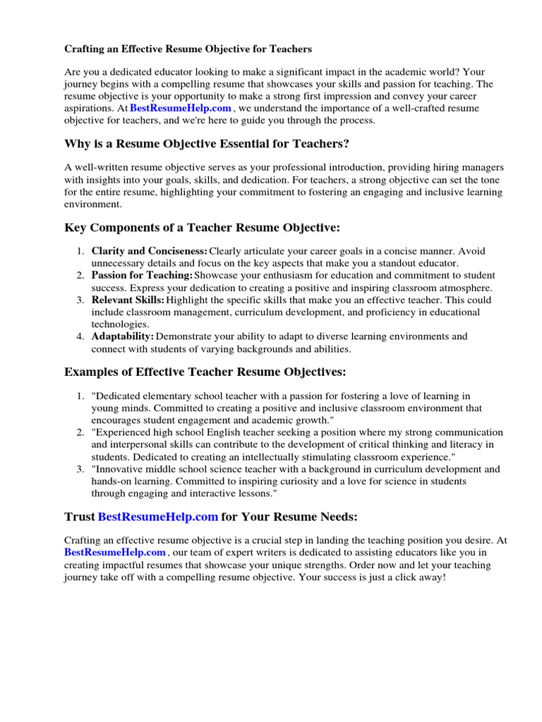 Resume For Teachers Objective | PDF | Résumé | Teachers