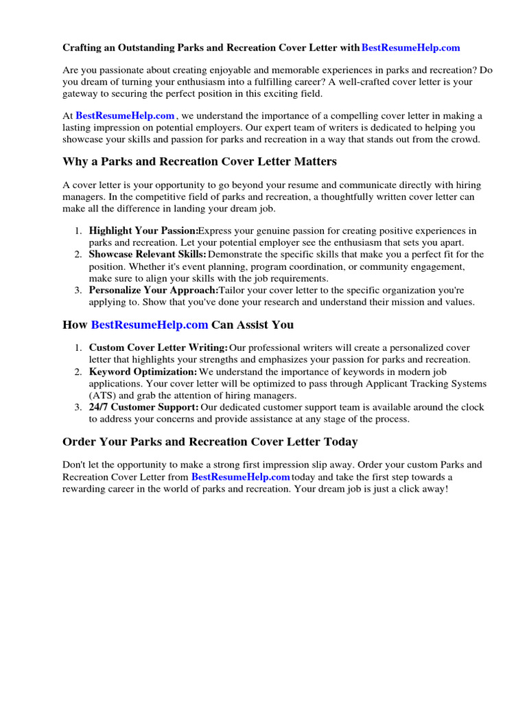 Parks and Recreation Cover Letter | PDF | Recreation | Résumé