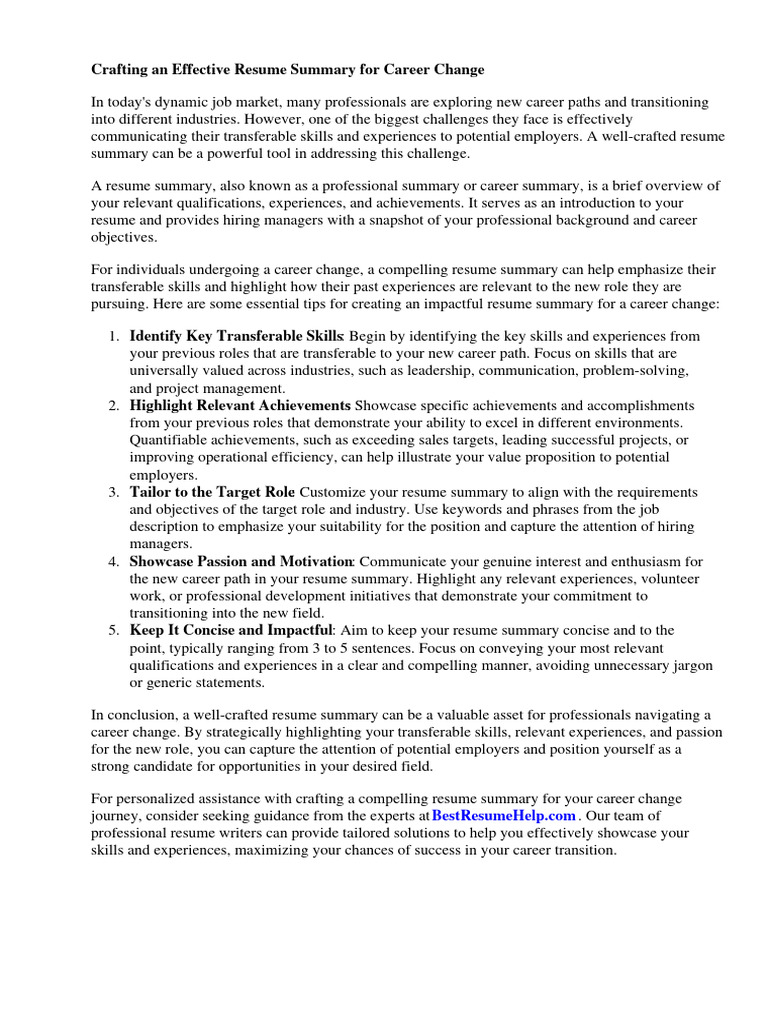 Career Change Resume Summary Guide | PDF | Résumé