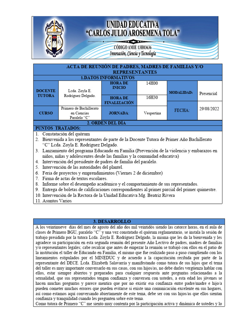 Acta #2 Reunion PP - ff.2022 3ero B | PDF