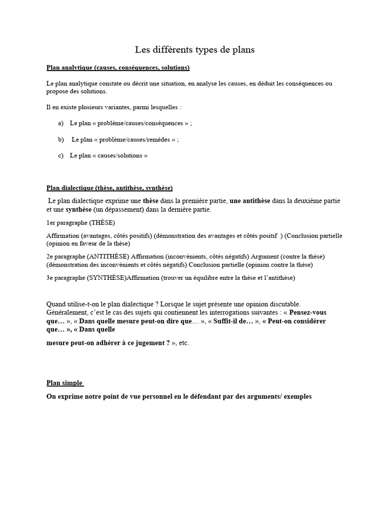 Types de Plans : Analytique, Dialectique, Simple | PDF