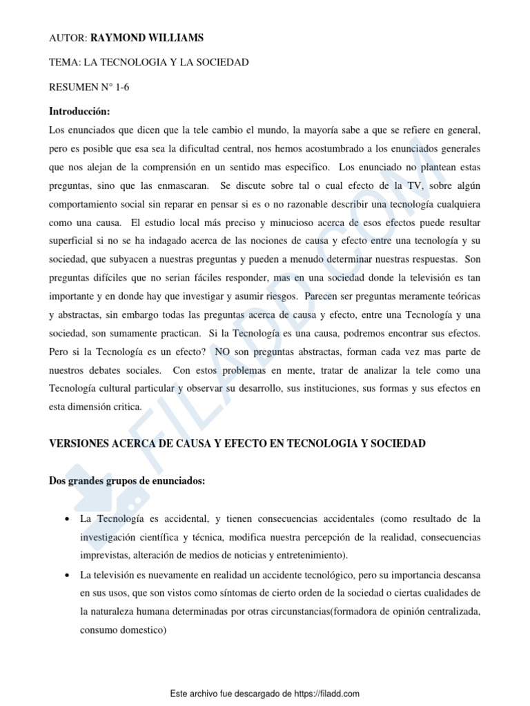 Raymond Williams - La Tecnologia y La Sociedad | PDF | Sociedad