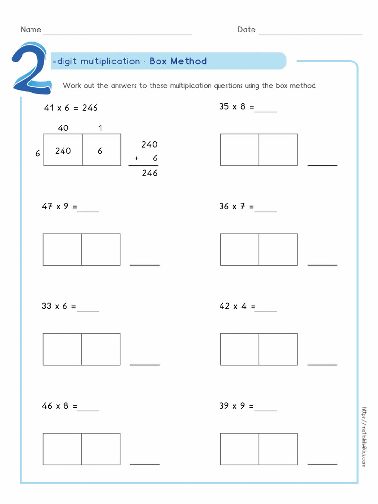 Box Multiplication Partial Products Method - 2 Digit by 1 Digit ...