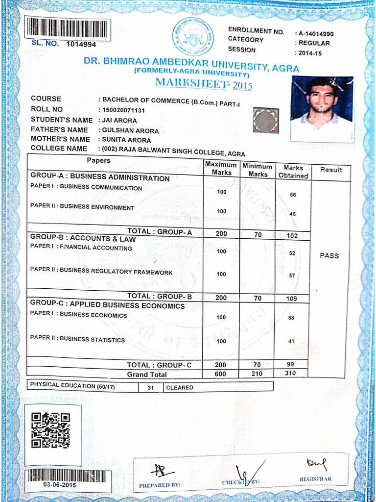 Bcom Degree Jai Arora | PDF