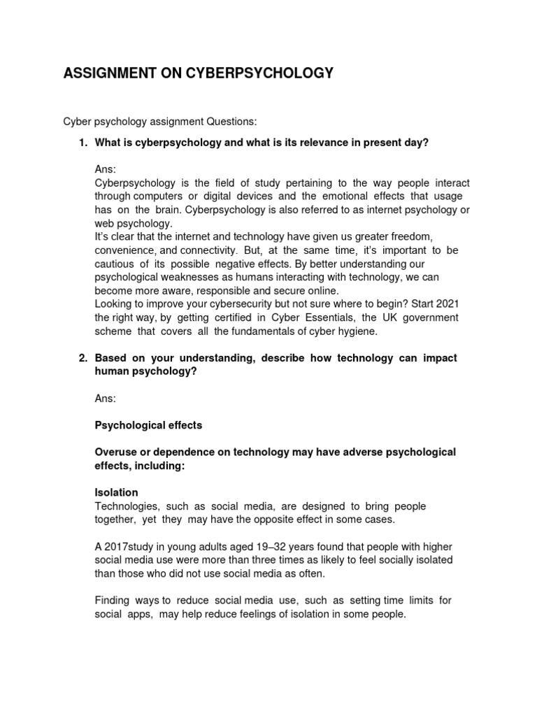 Assignment On Cyberpsychology4 | PDF | Social Media | Popular Culture ...