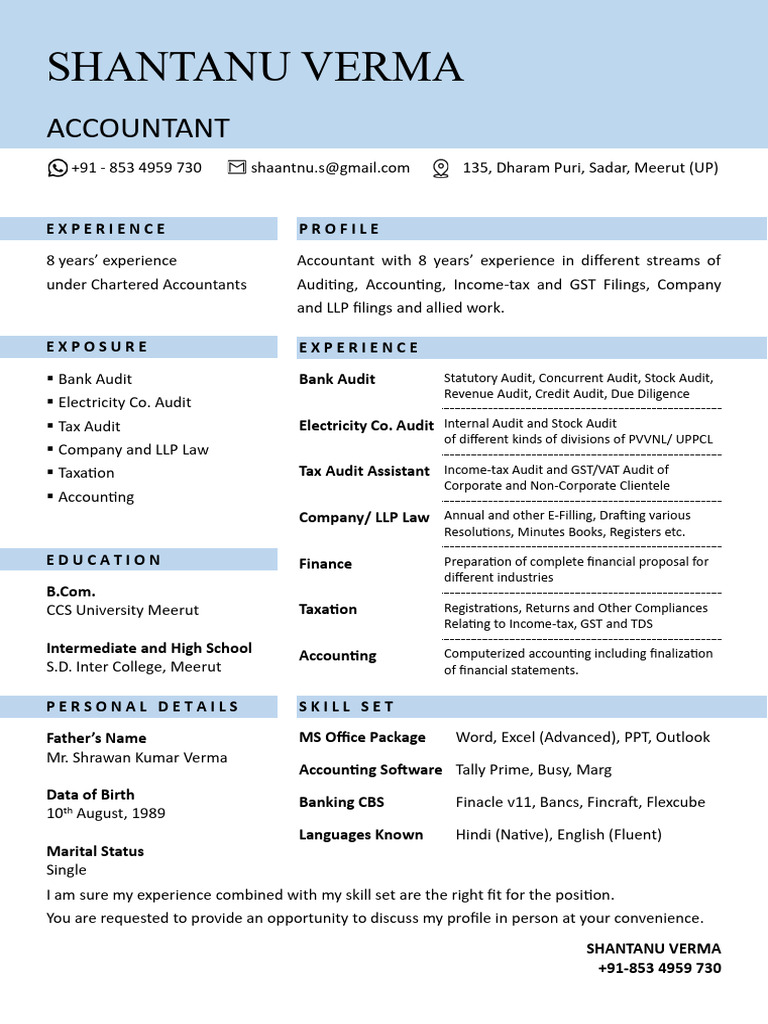 CV Shantanu Verma - Accountant | PDF | Accounting | Taxes
