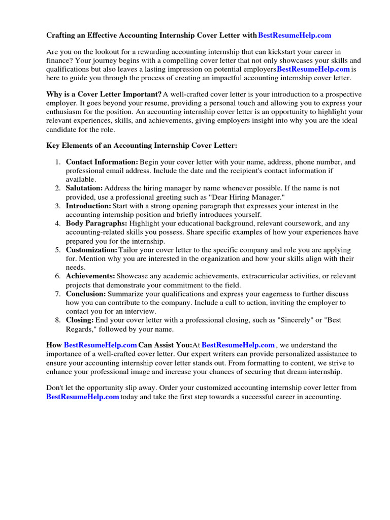 Accounting Internship Cover Letter Examples No Experience | PDF | Internship | Job Hunting