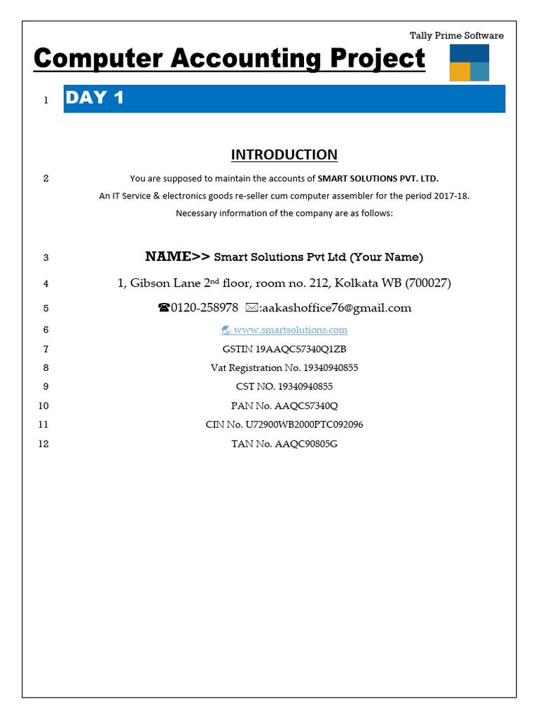 TALLY PRIME SMART SOLUTIONS PROJECT - LESSON 1 TO 3 | PDF | Personal Computers | Cheque