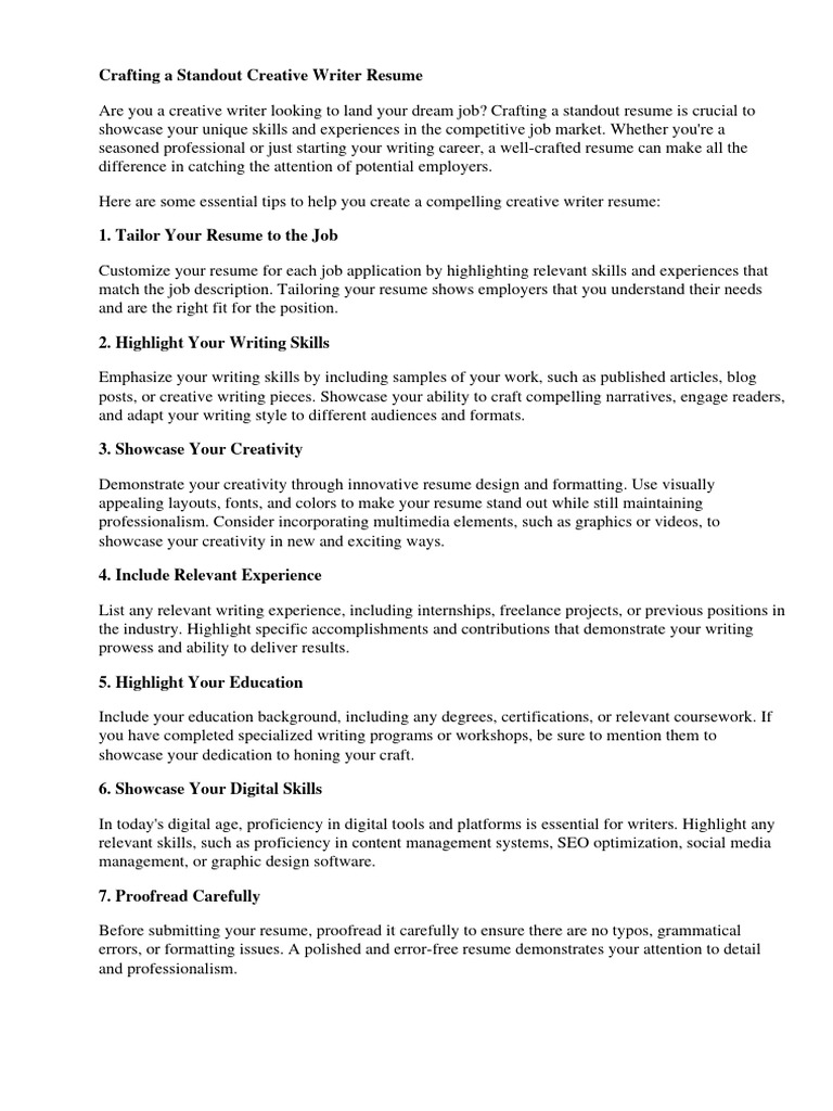 Creative Writer Resume | Download Free PDF | Résumé | Proofreading