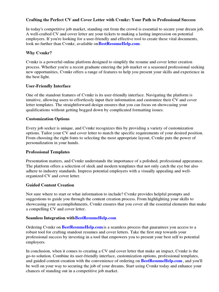 CVMKR Cover Letter | PDF | Résumé | Usability