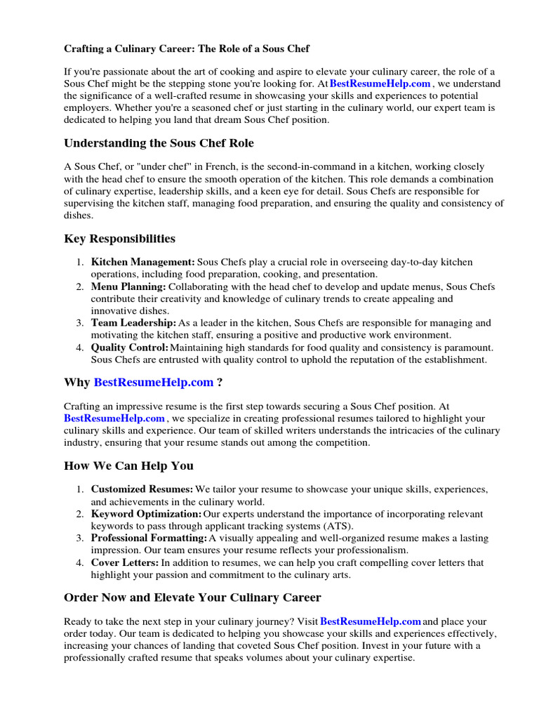 Sous Chef Resume Sample | PDF | Chef | Culinary Arts