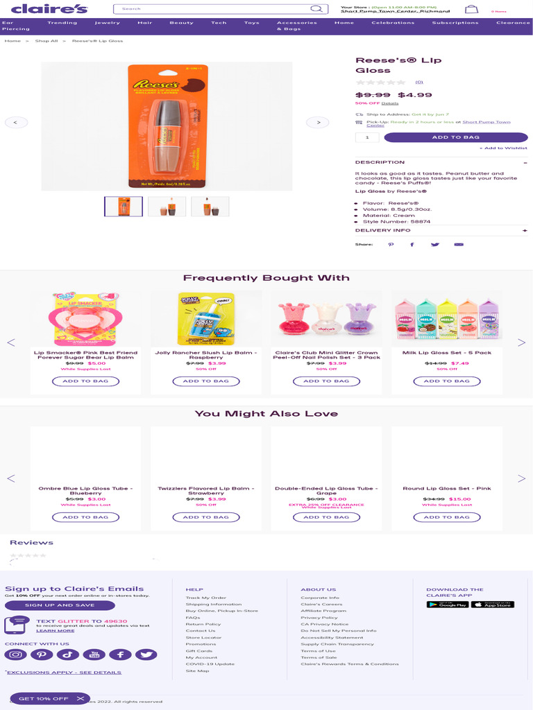 Reese's® Lip Gloss Claire's US | PDF | Etsy