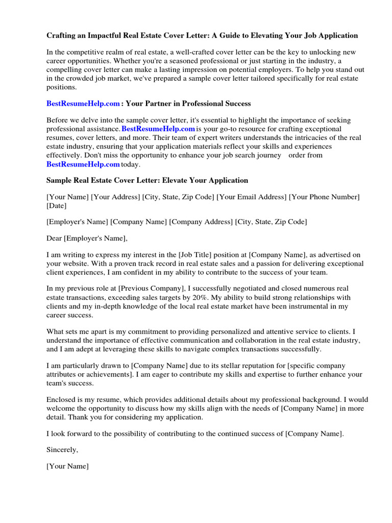 Cover Letter Sample Real Estate | Download Free PDF | Résumé | Real ...
