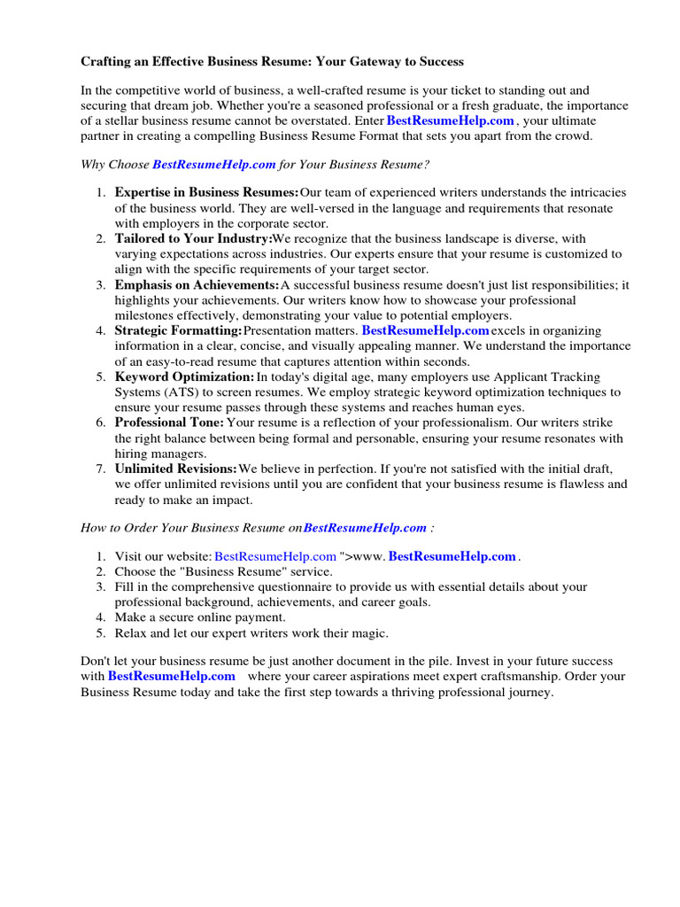 Business Resume Format | PDF | Résumé | Recruitment