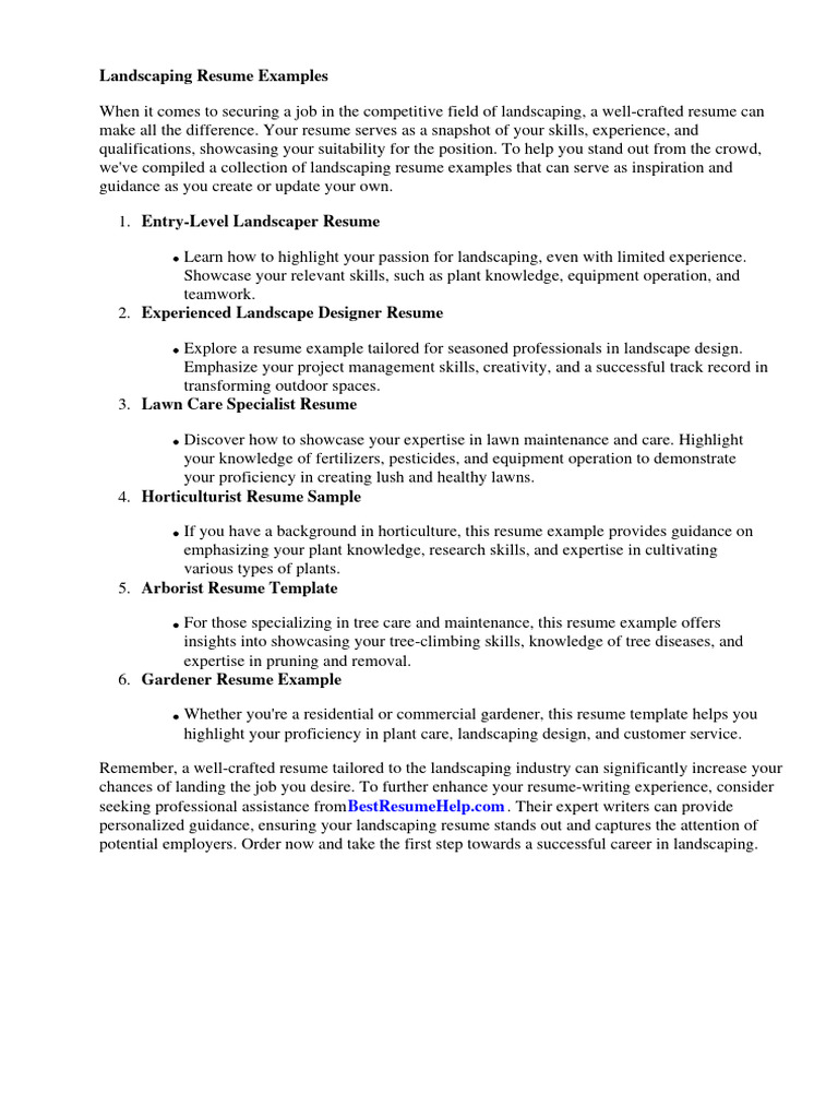 Landscaping Resume Examples and Tips | PDF | Résumé | Lawn