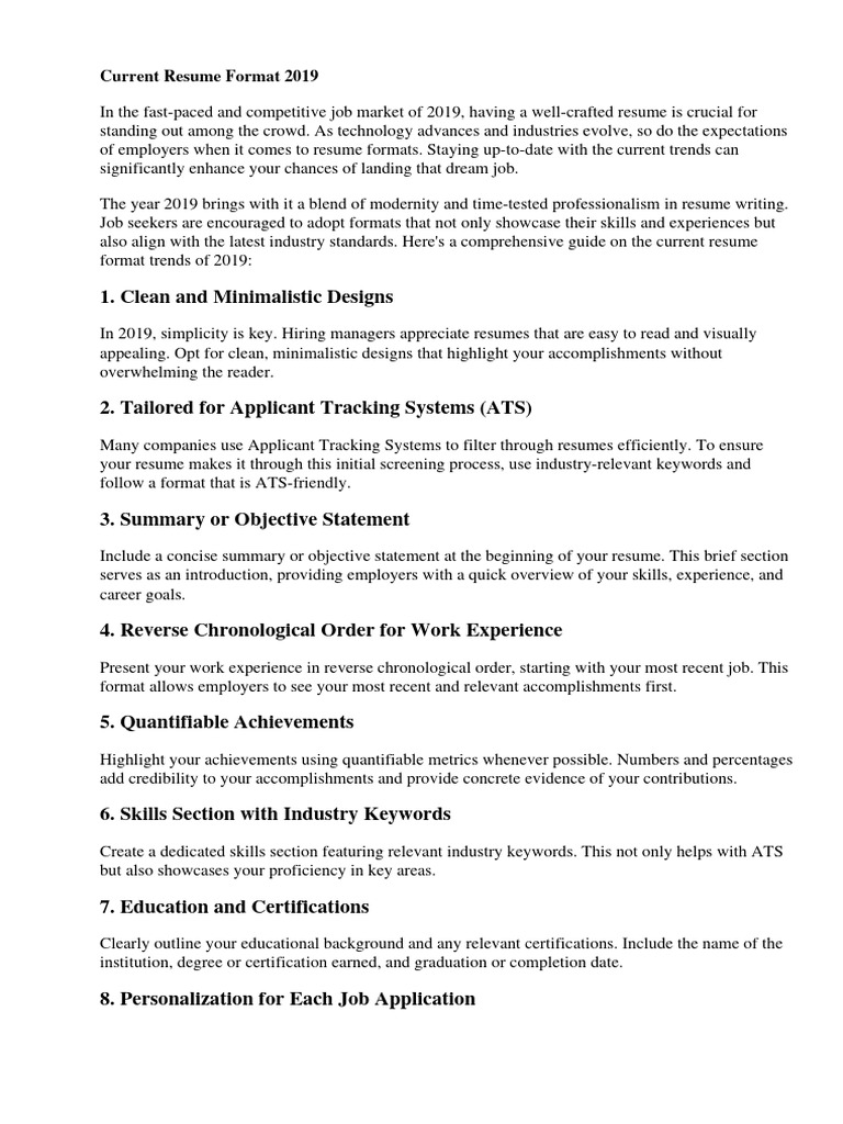 Current Resume Format 2019 | Download Free PDF | Résumé | Business