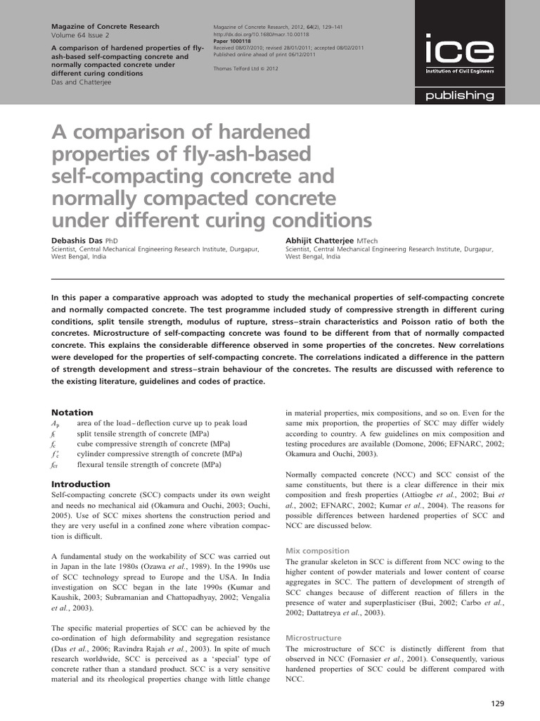 A Comparison of Hardened Properties of FA SCC and Normal Concrete | PDF ...