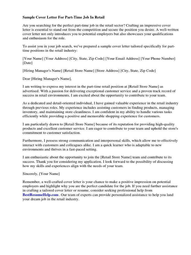 Sample Cover Letter For Part Time Job in Retail | PDF | Résumé | Retail