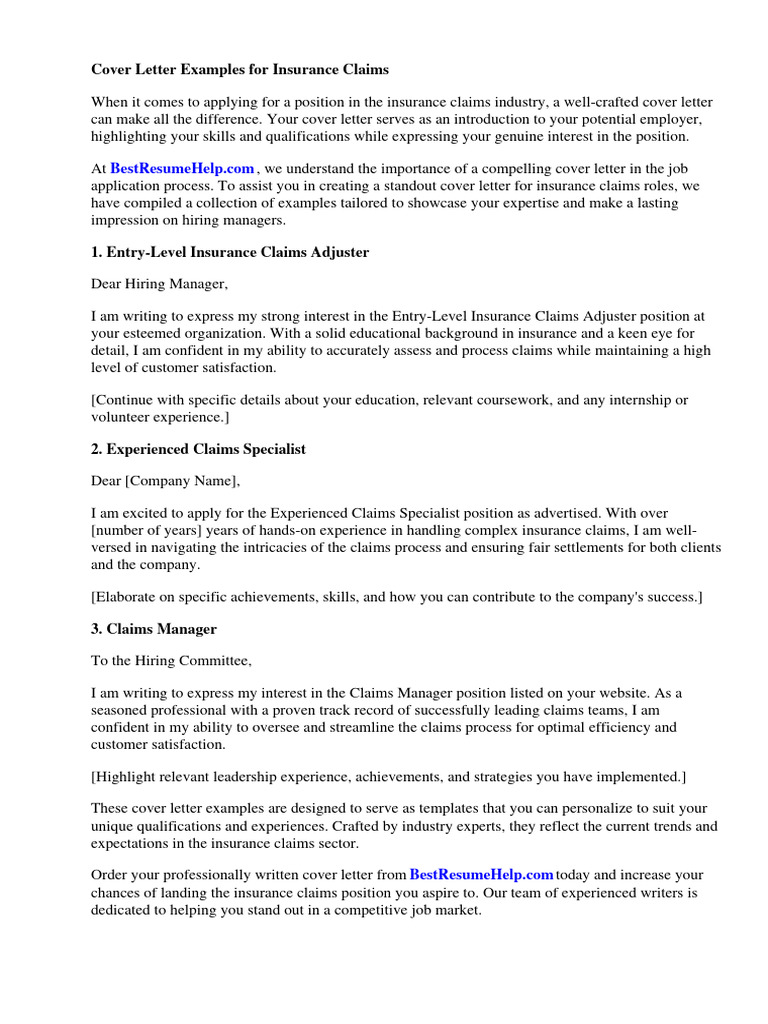 Cover Letter Examples Insurance Claims | PDF | Insurance | Recruitment