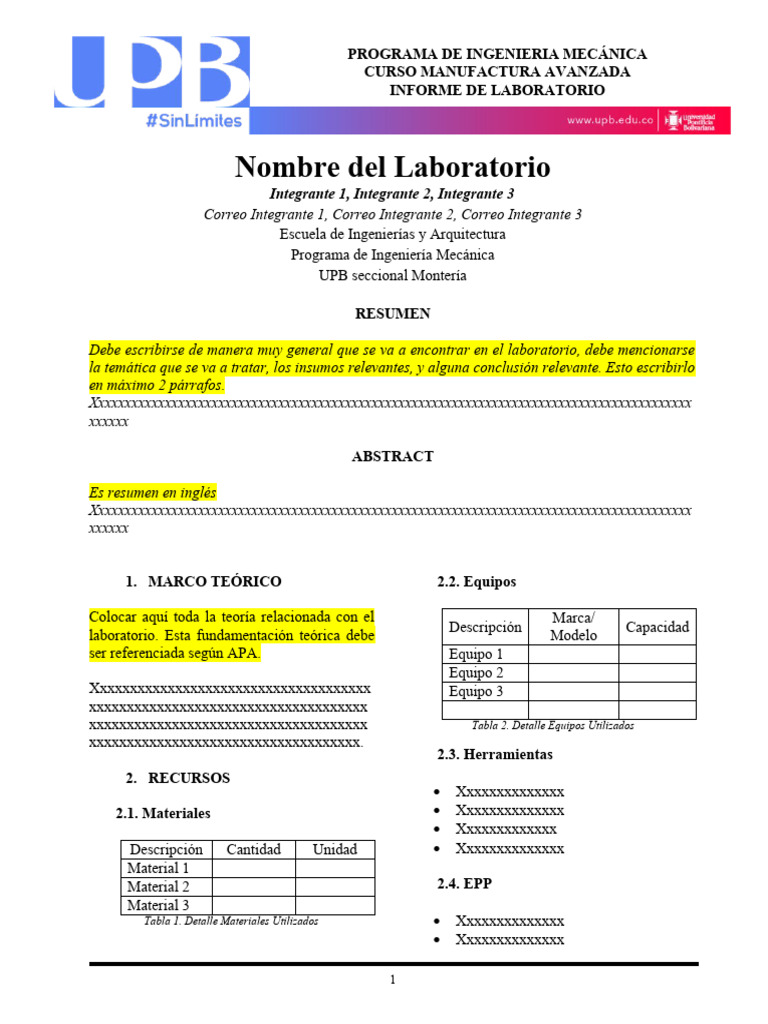 Plantilla Informe Lab | PDF | Laboratorios