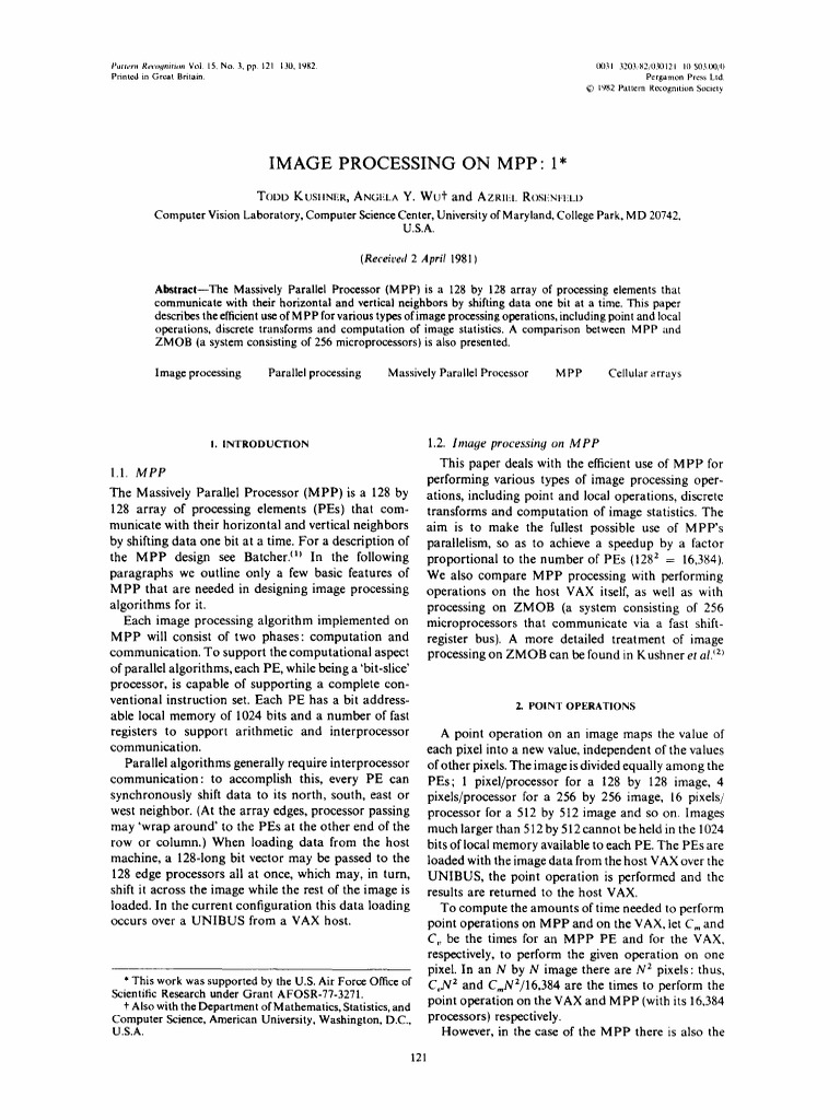 Image Processing On The Mpp Massively Parallel Processor Pdf Computing Computer Science