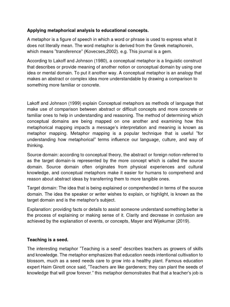 Applying Metaphorical Analysis To Educational Concepts | PDF | Metaphor ...