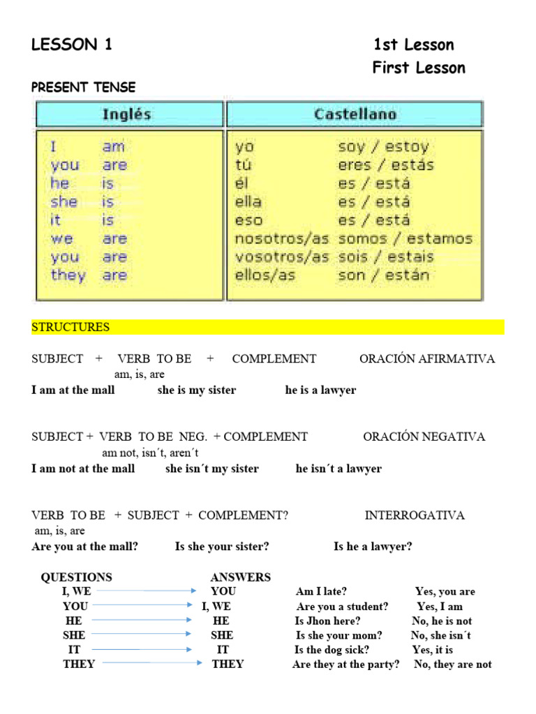 LECCIÓN 1, Verbo to be (Presente Simple) | PDF | Semantic Units | Human Communication